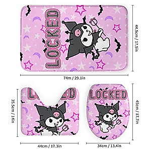 fmsnupz 4PCS Anime Shower Curtain Set, Cute Bathroom Decor with Non-Slip Rugs, Toilet Lid Cover and Bath Mat, Waterproof Fabric Shower Curtains with 12 Hooks, 70.8"x70.8"