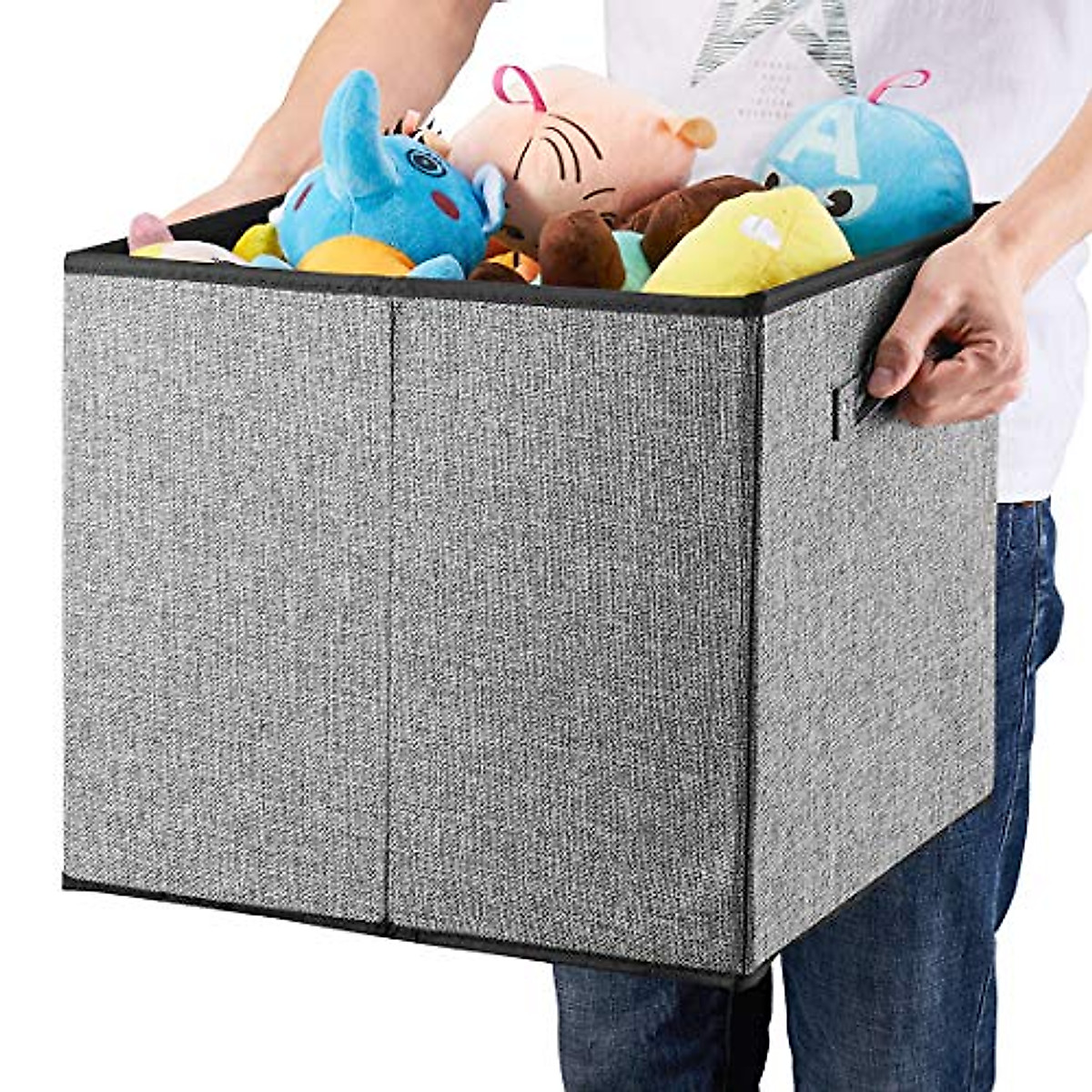 i BKGOO Foldable Fabric Storage Cube Bins with Cotton Rope Handle ,Set of 4 Collapsible Resistant Basket Box Organizer for Home Office Nursery and More – Gray 13x15x13 inch