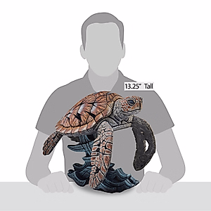 Enesco Edge Sculpture Sea Turtle on Wave Animal Figurine, 13.19 Inch, Brown and Blue