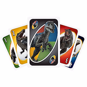 Mattel Games UNO Jurassic World Dominion Card Game, Movie-Inspired Deck with Dinosaur Graphics in Collectible Storage & Travel Tin for Kids, Fans, Adults & Family Nights