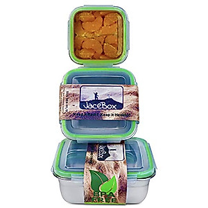 JaceBox Stainless Steel Containers - Adults Kids Square Set of 3 Leak Proof Bento Box Airtight Freezer Safe BPA FREE Metal Boxes New Snap On Latch Lids For Sandwiches Salads & Snacks by JaceBox