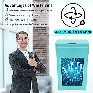 BLKMTY 13 Gallon Trash Can with Lid, Blue, Polypropylene, 13.0 Gallons, Touchless Trash Can, Automatic Garbage Bin, No Odor, Healthy Life