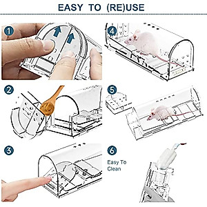 Humane Mouse Traps, Catch & Release, Reusable Rat Traps, Easy to Set and Safe for Family and Pets, No Kill for Small Rodent/Hamsters/Moles, Catcher That Works for Indoor/Outdoor, 3 Pack, Transparent