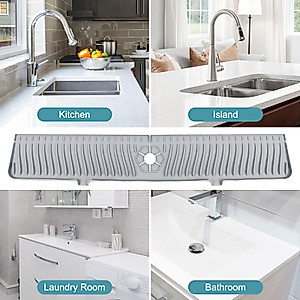 30 inch Kitchen Sink Splash Guard, Faucet Splash Guard, Kitchen Faucet Mat, Longer Silicone Sink Mat for Kitchen Counter, Bathroom, Farmhouse, Drip Protector Splash Countertop (Gray)