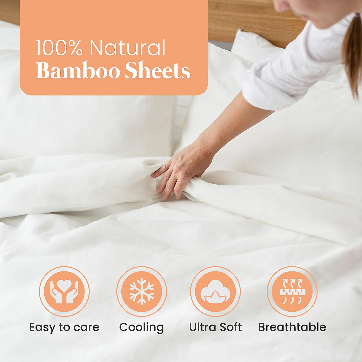 Atluxe Premium Viscose from Bamboo Sheet Set- Ultra Soft, Temperature Regulating, Ivory (King (U.S. Standard))