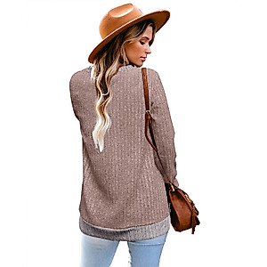 Aokosor Womens Tunic Sweaters to Wear with Leggings Long Sleeve Shirts V Neck Pink M Trendy Clearance