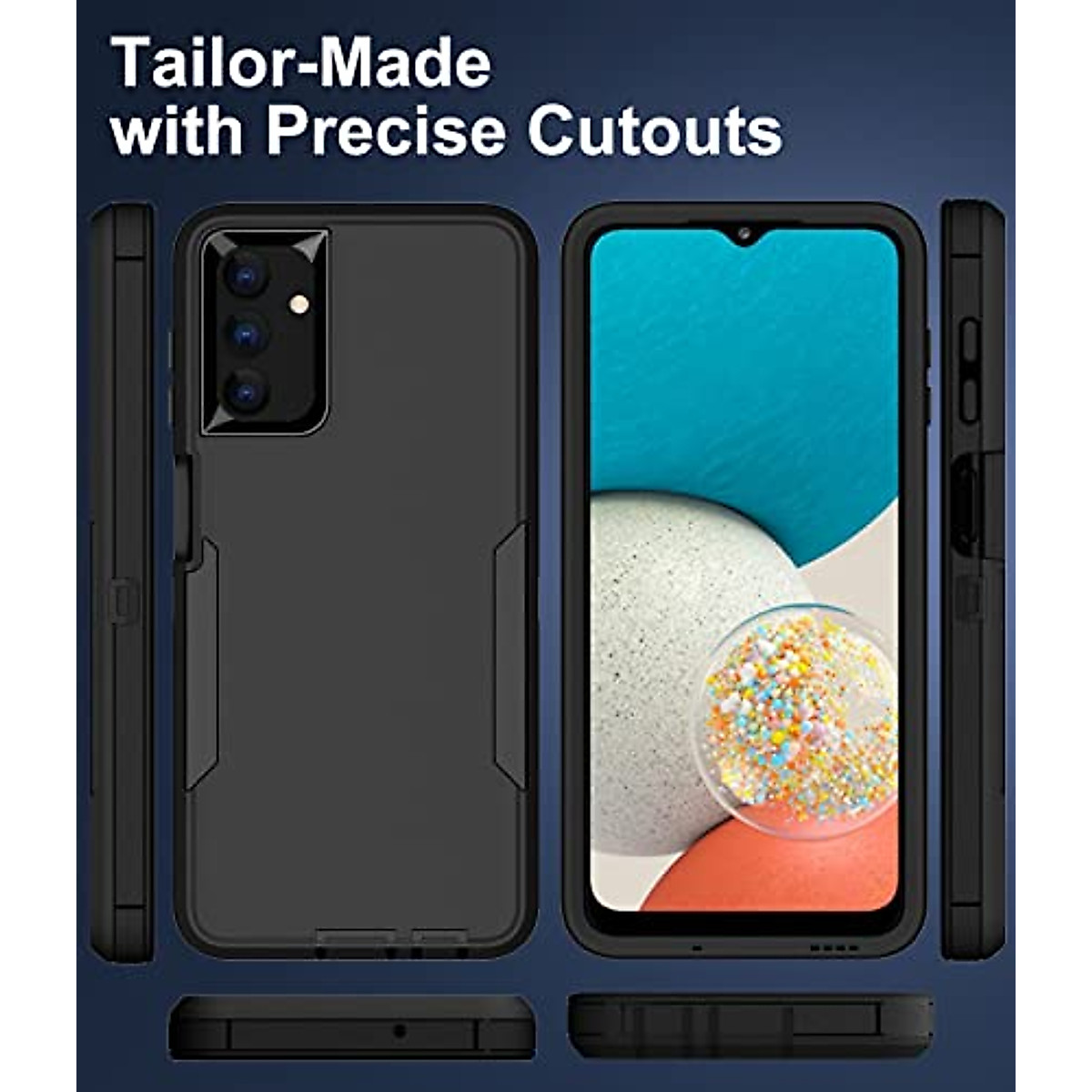 Dahkoiz for Samsung Galaxy A13 5G Phone Case, with Glass Screen Protector, Dust-Proof Port Cover, Magnetic Car Mount Support, Full Body Non-Slip Rubber Covered, Durable & Shockproof, Black/Black