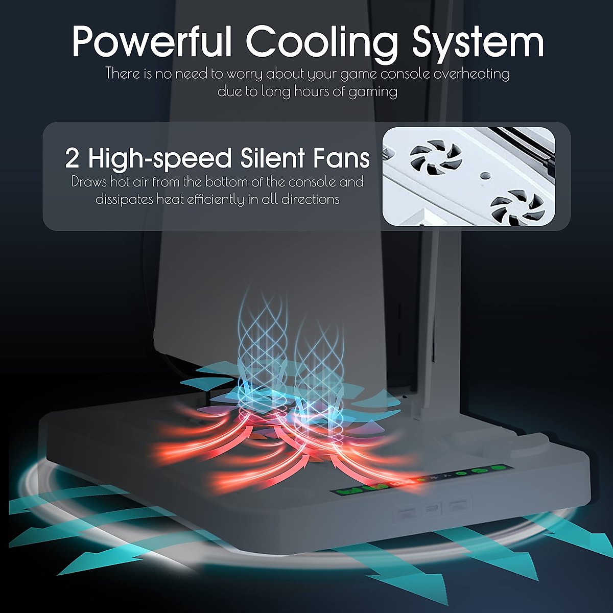 Orzero Storage Charging Station Compatible for PS VR2, for PlayStation VR2 PS VR2 Vertical Stand with Console Cooling Fan and Controller Charging Dock, VR Headsets Holder