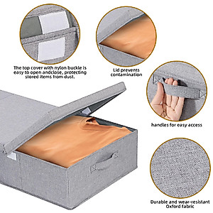 YheenLf Under Bed Storage Containers Bin with Lids Handle, Foldable Sturdy Storage Bags with Handles for Organizing Clothes, Shoes, Blankets, Pillows, Grey, 1 Pack, 23.6" L x 11.8" W x 5.9" H