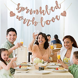 Halodete Sprinkled with Love Banner, Baby Shower Banner, Bridal Shower, Wedding Party Garland Bunting Decorations - Rose Gold Glitter