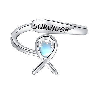Dreamboat Breast Cancer Rings for Women Heart Ring 925 Sterling Silver Adjustable Open Rings Moonstone Ring Breast Cancer Jewelry Survivor Gifts