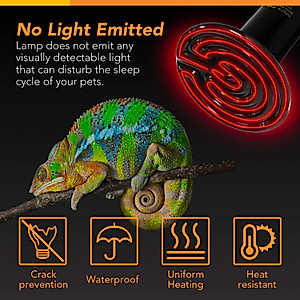 Simple Deluxe Ceramic Heat Emitter 100W Reptile Heat Lamp Bulb No Light Emitting Brooder Coop Heater for Amphibian Pet Snake Turtle & Incubating Chicken, No Harm, Color Black, 4 Pack