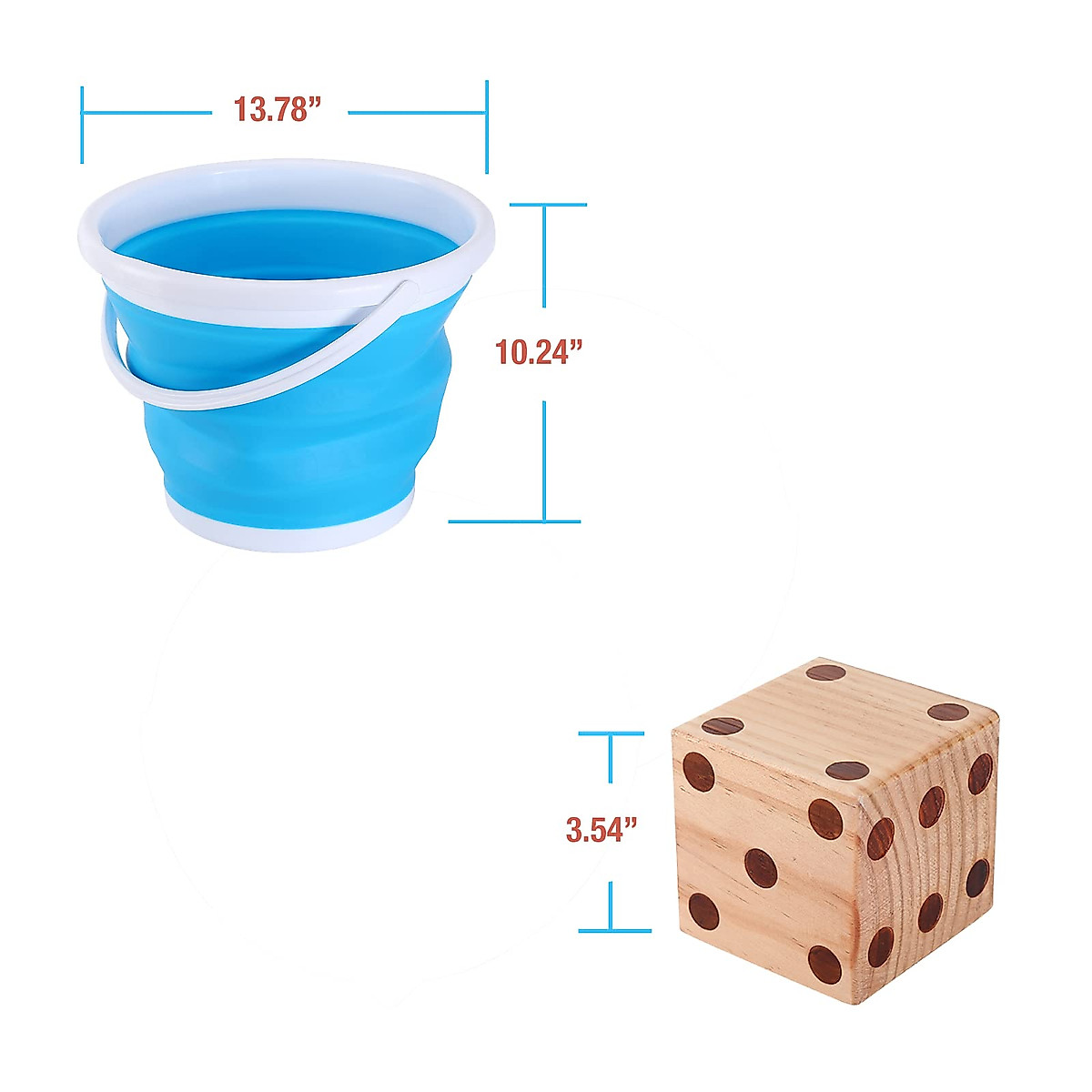 Giant Wooden Yard Dice Set for Lawn Games, Play Lawnzee or Yardkle, Includes Dice, Collapsible Bucket, Reusable Scorecards and Dry Erase Markers