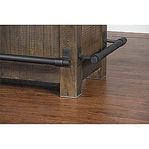 Pemberly Row 80" Farmhouse Transitional Wood Home Bar Unit Cabinet Set with Stemware Rack, Wine Storage for Dining Room Kitchen in Tobacco Leaf