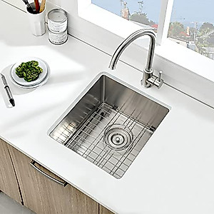 Stainless Steel Undermount Bar Sink, BoomHoze 15 x 17 Inches Small Wet Bar Sink Undermount 16 Gauge SUS304 Brushed Nickel Single Bowl Outdoor Bar Sink