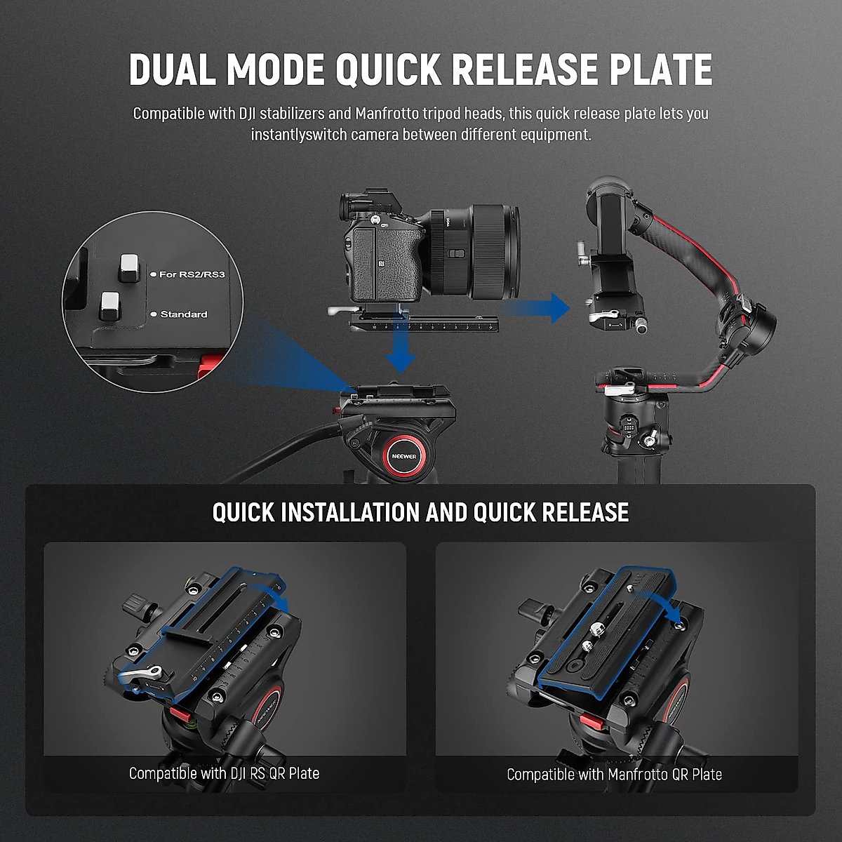 NEEWER 71.6" Pro Camera Monopod with Feet, Carbon Fiber Telescopic Video Monopod with QR Plate Compatible with DJI RS Gimbals Manfrotto, Removable Base for Camera Camcorder, Max Load 13.2lb/6Kg, TP71
