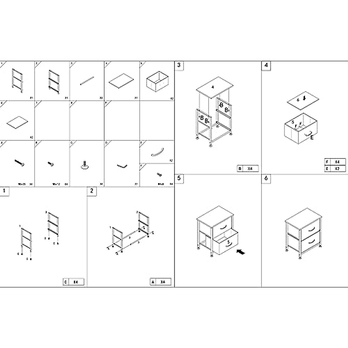 AZL1 Life Concept Storage Dresser End/Side Table Night Stand Furniture Unit - Small Standing Organizer for Bedroom, Office, Living Room, and Closet - 2 Drawer Removable Fabric Bins - Dark Grey