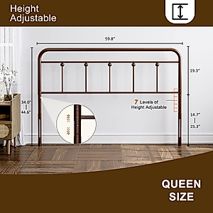 IKIFLY Metal Queen Size Headboard, Adjustable Height, Farmhouse Victorian Style, Easy Assembly, Steel Headboard Only for Bedroom, Brown/Queen