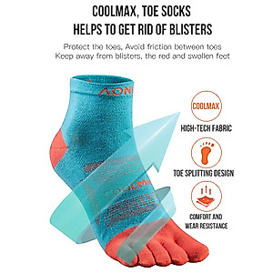 AONIJIE Pack of 3 Sports Socks Athletic Five Toe Socks for Men Women Running Hiking Wicking Crew Mid Cut M Size