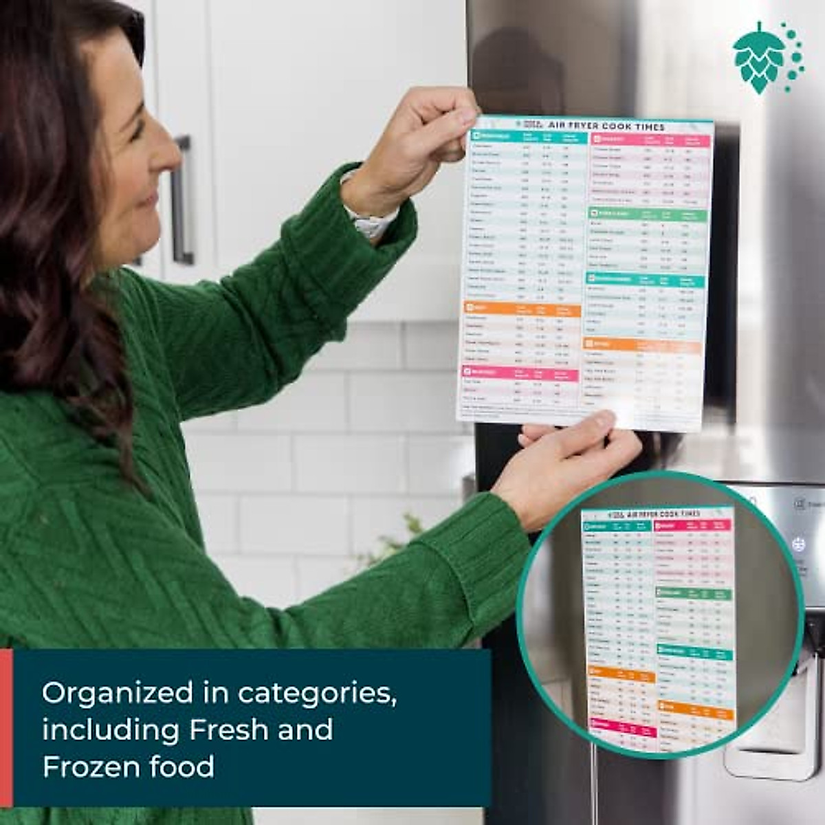 Pine & Pepper Air Fryer Magnetic Cheat Sheet | Instant Pot Accessories | Air Fryer Cooking Times Chart - Quick Reference Guide for Cooking & Frying 88 Foods, Water Resistant, Easy to Clean