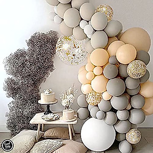 Sweet Baby Co. Neutral Balloon Garland Kit Arch with Matte Sand, Gray, Nude Beige Brown, White, Gold Balloons, Boho Bridal Shower Decorations, Birthday Party Decoration, Gender Reveal Backdrop