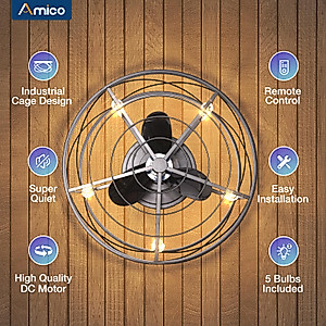 Amico 20 in caged ceiling fans with lights bladeless