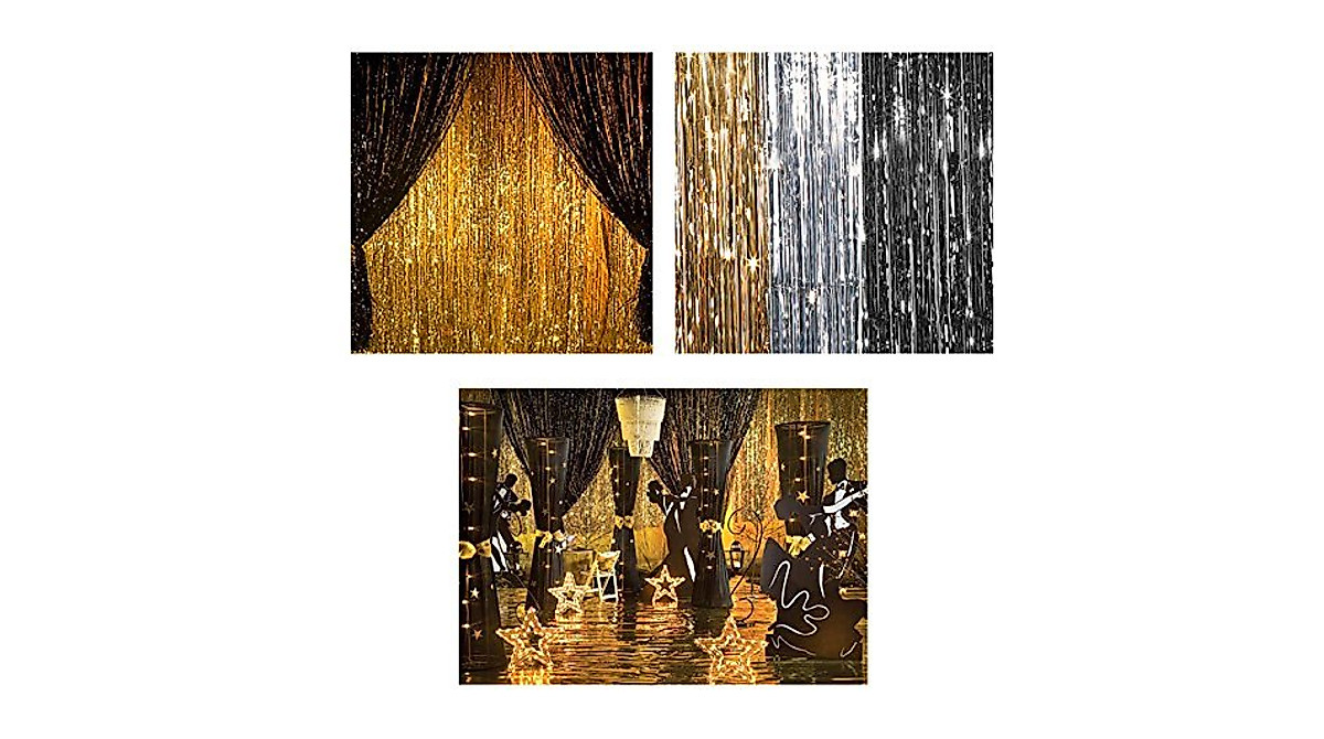 Adorox Metallic Foil Fringe Curtains for Events