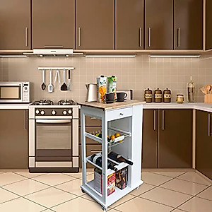 FUQIAOTEC 20" Small Size Rolling Mobile Kitchen Island, Kitchen Cart with Drawer and Storage Cabinet, Coffee Cart on Wheels, 3 Storage Wine Racks on The Side (White)