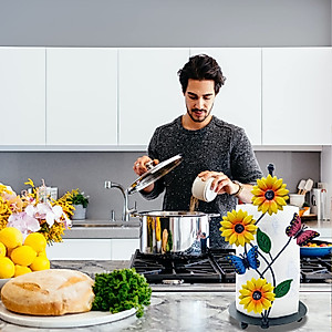 Sunflower Kitchen Paper Towel Holder with Sunflower and Butterfly, Black Metal Farmhouse Countertop Yellow Kitchen Decor Accessories