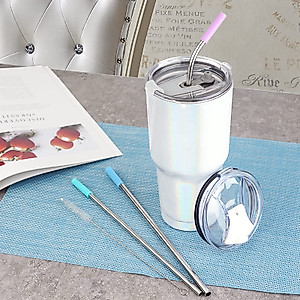 30 oz Tumbler with Lids and Straws,18/8 Stainless Steel Vacuum Insulated Tumbler,Insulated Coffee Mug Water Cup with Leak-Proof Straw Lid & Flip Lid,3 Metal Straws,1 Cleaning Brush(Sparkle White)