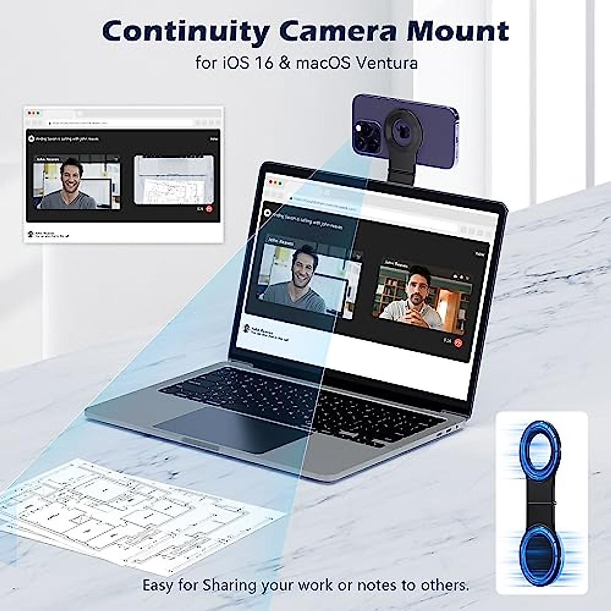 imluckies Detachable Magnetic Phone Holder for Laptop, Foldable Desktop Monitor Side Phone Mount, Adjustable Slim Portable Modular Stand for Desk/Wall, Works with MagSafe iPhone & All Phones, Black