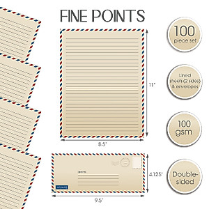 Vintage Airmail Stationery Paper Set, 100-Piece Set (50 Lined Sheets + 50 Matching Envelopes), Letter Size 8.5 x 11 inch, Double Sided & Lined Paper, by Better Office Products