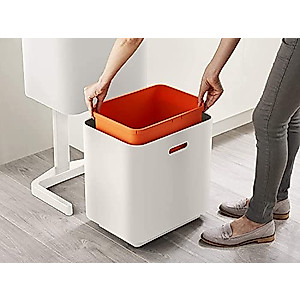 Joseph Joseph Totem Max 60 liter Waste Separation and Recycling Kitchen Trash Can with Odor filter and removable food waste caddy, Stone