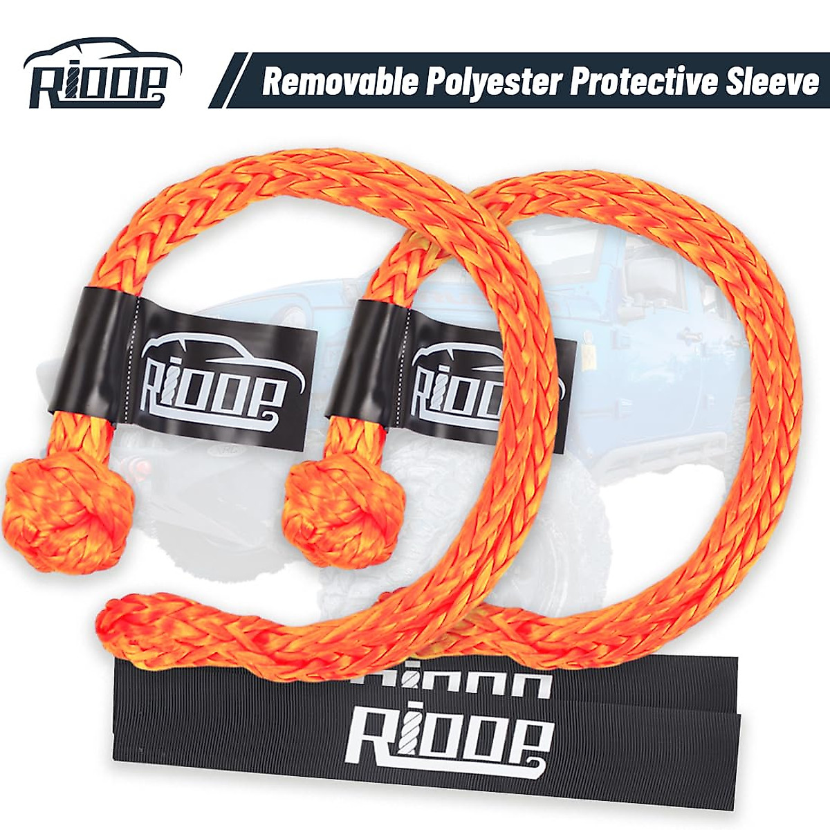 RIOOP 2 Pcs Soft Shackle 1/2 Inch X 24 Inch Synthetic Soft Shackle Recovery Kit 55000lbs Breaking Strength Off Road Towing Shackles for ATV, SUV, Trucks,4x4(Orange)