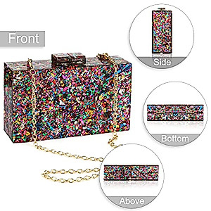 Acrylic Purses and Handbags for Women Multicolor Perspex Geometric Patterns Box Clutch Elegant Banquet Evening Crossbody Handbag (Multi-colored)