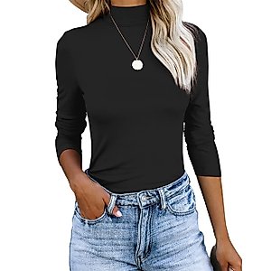 REVETRO Women's Turtleneck Long Sleeve Shirts Winter Fashion Slim Fit Tops Plain Basic Layering Lightweight T-Shirt Black M……