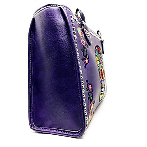 Western Sugar Skull Rhinestone Flora Embroider Concealed Carry Purse/Multi Color (Purple)