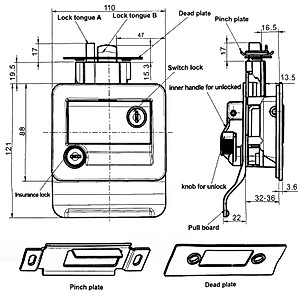 Ganlandy RV Door Latch, Black, Waterproof, Key Lock, Fits 2.5" x 3.5" to 3" x 4" Door Holes, 100% Metal