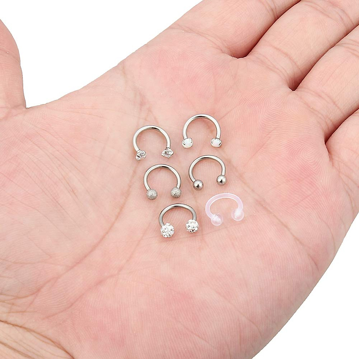 Ocptiy 16G Septum Ring Piercing Jewelry for Women 16 Gauge Stainless Surgical Steel Horseshoe Septum Nose Eyebrow Lip Ring Helix Tragus Cartilage Daith Rook Earring Hoop Piercin Jewelry Men Women 8mm
