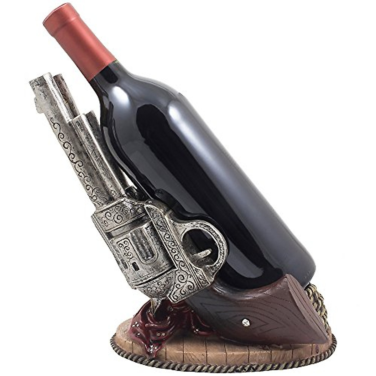 Classic Country Western Six-shooter Pistols Wine Bottle Holder Statue in Vintage Wild West Home Decor Sculptures As Decorative Tabletop Wine Racks & Display Stands or Rustic Gifts for Cowboys