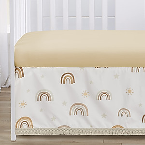 Sweet Jojo Designs Neutral Boho Rainbow Baby Girl Boy Unisex Nursery Crib Bedding Set Mustard Yellow Pumpkin Orange Bohemian Sunshine Modern Macrame Tassel Fringe Vintage Beige Gold Taupe Tan - 4pc