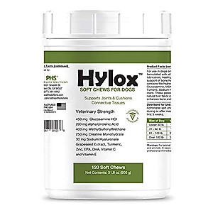 Pet Health Solutions Hylox Soft Chews for Dogs - Supports Joints & Cushions Connective Tissues - Glucosamine - Alpha Linolenic Acid - Creatine -120 Soft Chews