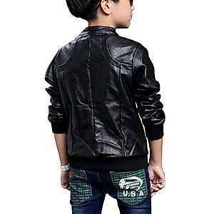 Chinaface Boy's Trendy Stand-Collar PU Leather Spring Moto Jacket Black, 7/8T