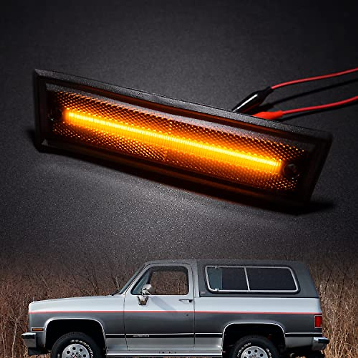 Led Side Marker Lights Replacement for 1978-1987 Chevy C/K Pickup 81-91 Blazer Amber Led Front Fender Side Marker Turn Signal Light Kit Smoked Lens Pair Driver Passenger Lamp Assembly OEM ‎915557