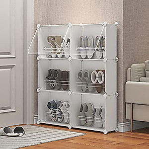 MAGINELS 6-Pair Shoe Rack Organizer with Cover, Slim Shoe Storage Cabinet,Behind Door, Narrow Shoe Shelf for Closet,entryway,White