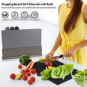 MASTERTOP Cutting Board Set for Kitchen Holder - Index Plastic Chopping Board Set of 4, BPA Free, No Slip, Dishwasher Safe, Thicker Cutting Boards With Draining Rack Organizer, 1 Pair of Scissors