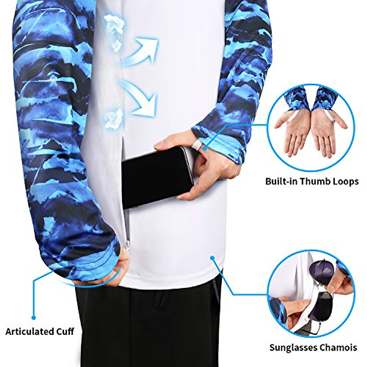 Palmyth Fishing Shirt for Men Long Sleeve Sun Protection UV UPF 50+ T-Shirts with Pocket (Sailfish/Anchor, Large)