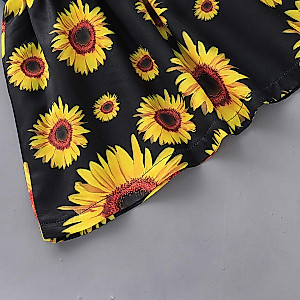 Kucnuzki 12 Month Girl Clothes Toddler Girl Princess Dresses Short Sleeve Girls Denim Skirt Baby Summer Swing Dress Outfits 12-18 Months(Flower+Black)