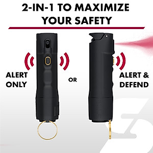 SABRE 2-in-1 Pepper Spray + Personal Alarm, Alert & Defend with One Press or Use Alarm Only, Fast Flip Top Safety with Finger Grip & Tuck-Away Keyring, Maximum Police Strength, UV Marking Dye & 130dB
