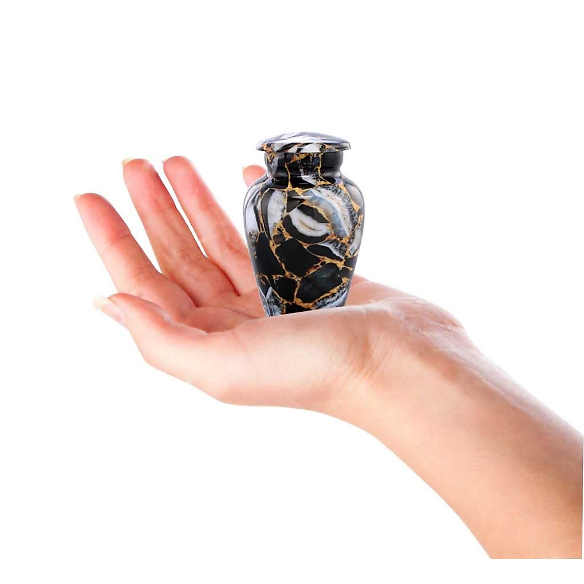 Keepsake Urn | Marble Finish Keepsake Cremation Urn for Ashes | Metal Sharing Urn for Human or Pets Ashes | Mini Memorial Urn with Velvet Bag (Luxury Black)